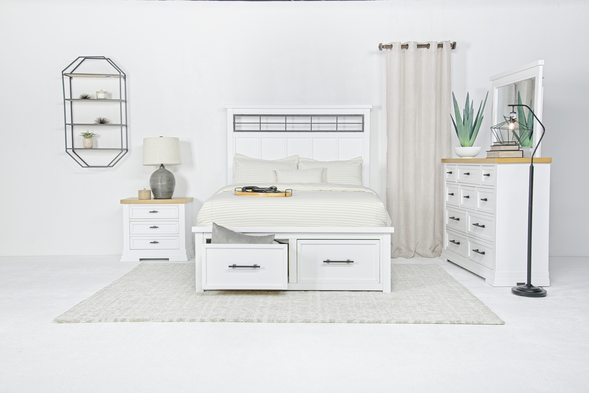 Ashbryn Storage Bed, Dresser, Mirror & Nightstand in White, Queen