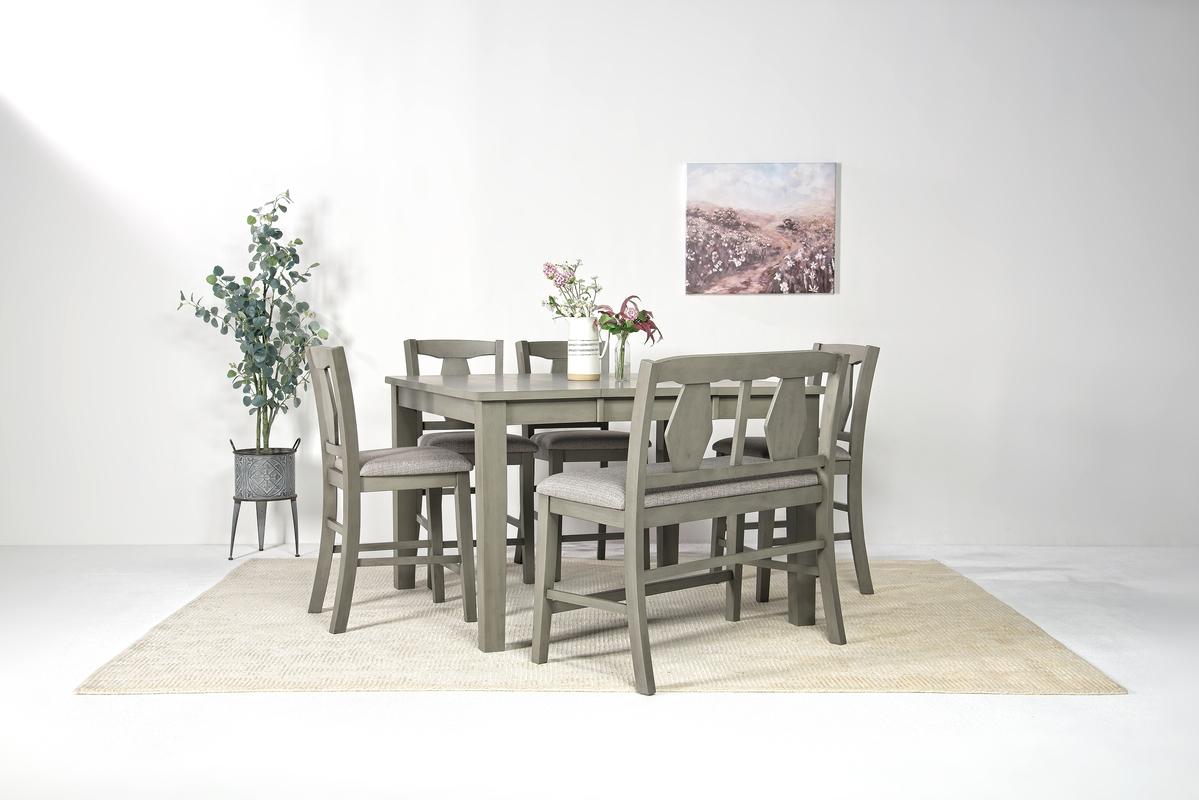 Napa Counter Height Extendable Dining Table 4 Stools Bench in Gray