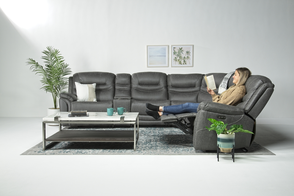 Splash 6 Piece 2 Power Sectional in Gray